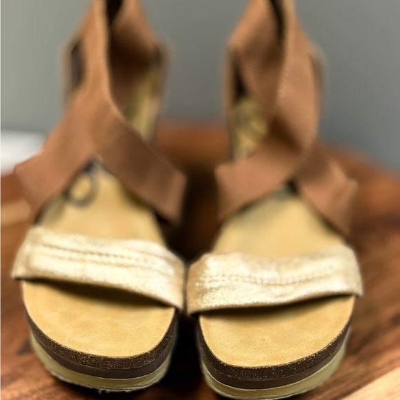 OTBT | Shoes | Otbt Half Moon Wedge Sandal With A Gold And Brown ...